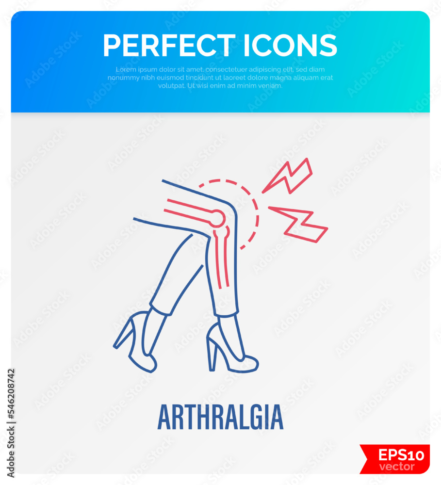 Arthralgia, joint pain thin line icon. Woman legs. Post-covid syndrome ...
