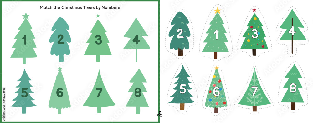 Match the Christmas trees by number and shadow activity page for kids ...