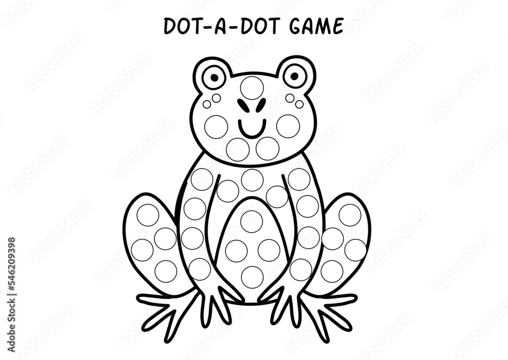 Dot a dot game for kids with cute frog. Funny activity page for ...