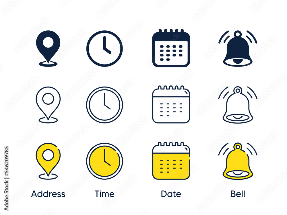 Place Time Date And Notification Line Icons Calendar Address Place Time Date And Notification Line Icons Calendar Address