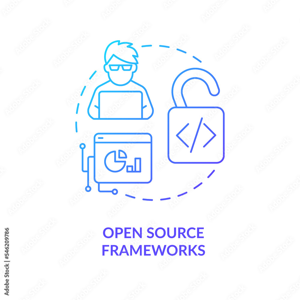 Open source frameworks blue gradient concept icon. Digital production ...