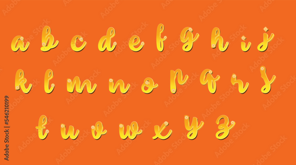 Floral Lowercase letters font, Yellow font, Alphabet letters font Stock ...