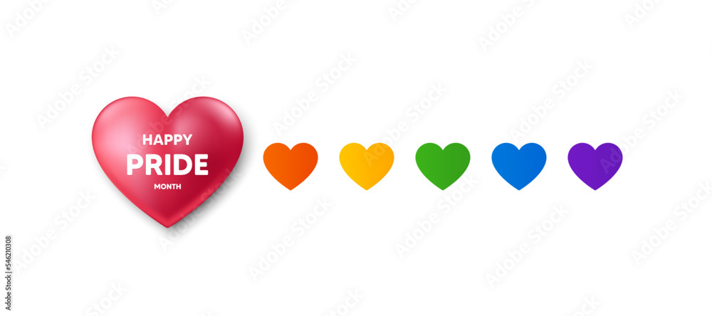 Happy pride month banner with 3d heart. Pride day love poster, flyer ...