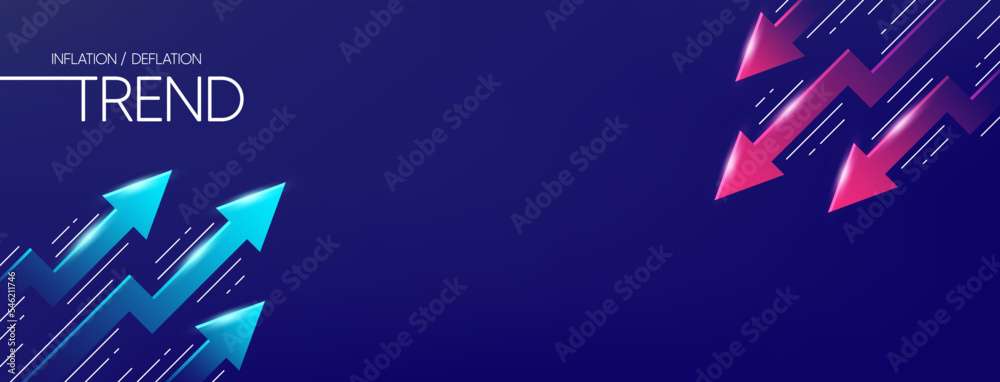 Up and down trend banner with 3d arrows. Inflation vs deflation. Stock ...