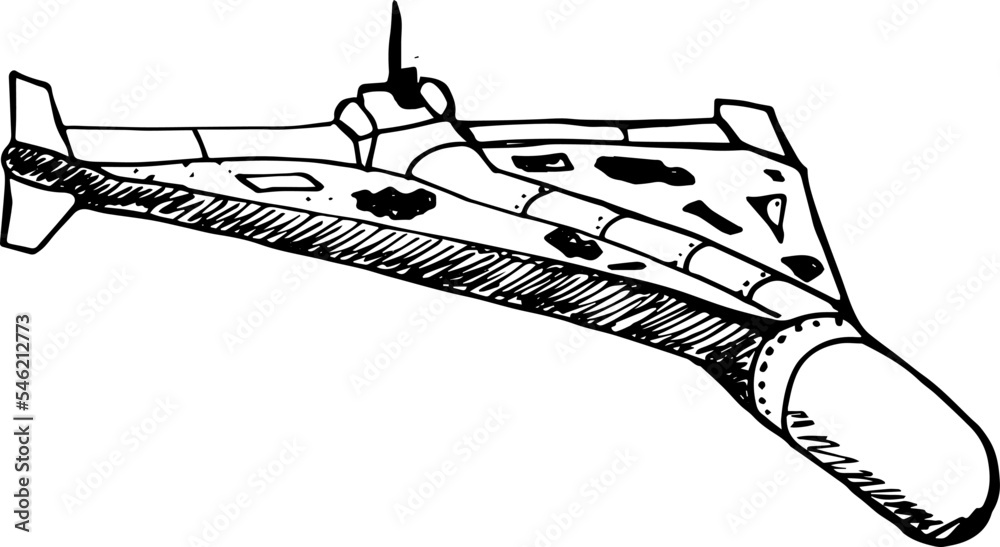 Hand drawn sketch of an Iranian drone kamikaze in doodle style. War in ...
