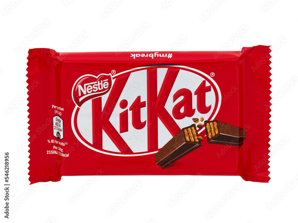 ROME, ITALY - NOVEMBER 15, 2022. Kit Kat chocolate bar isolated on ...