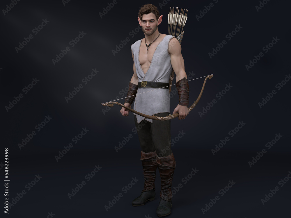 3D Render : portrait of the fantasy male elf character standing in the ...
