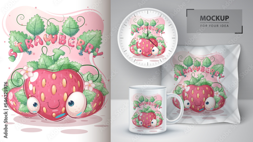 Cartoon character adorable strawberry, hand drawn style kids ...