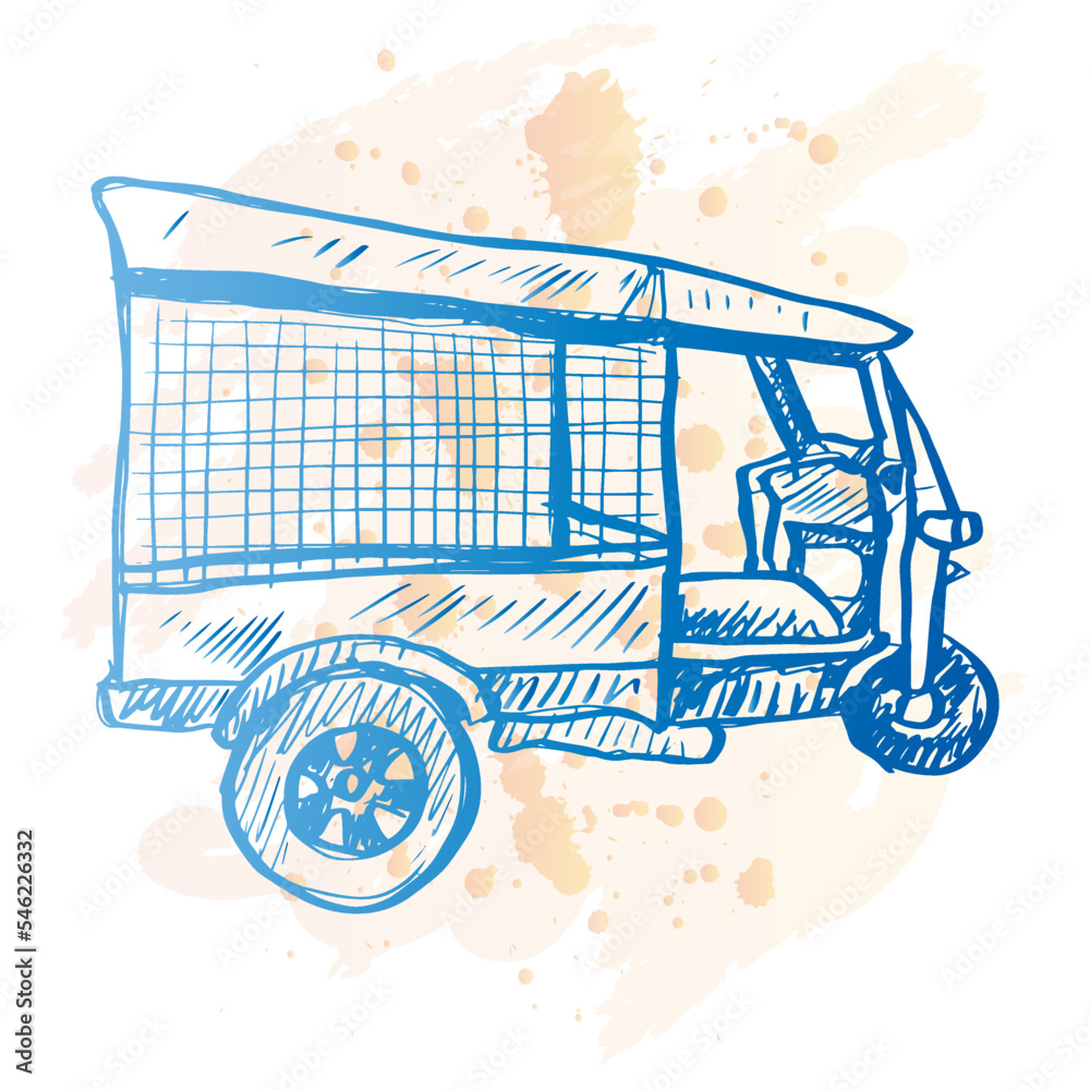Tuk tuk in Thailand drawing sketch. Stock Vector | Adobe Stock