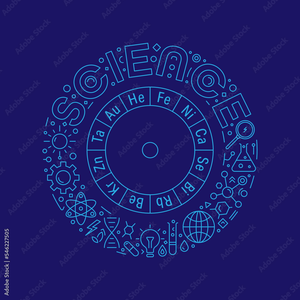Vetor de science and science symbols around circle. science and element ...