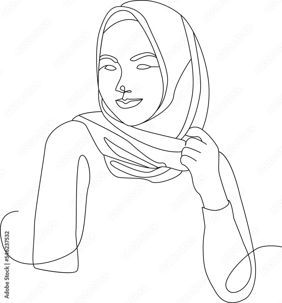 continuous line muslim women smiling models art for cover posters and ...
