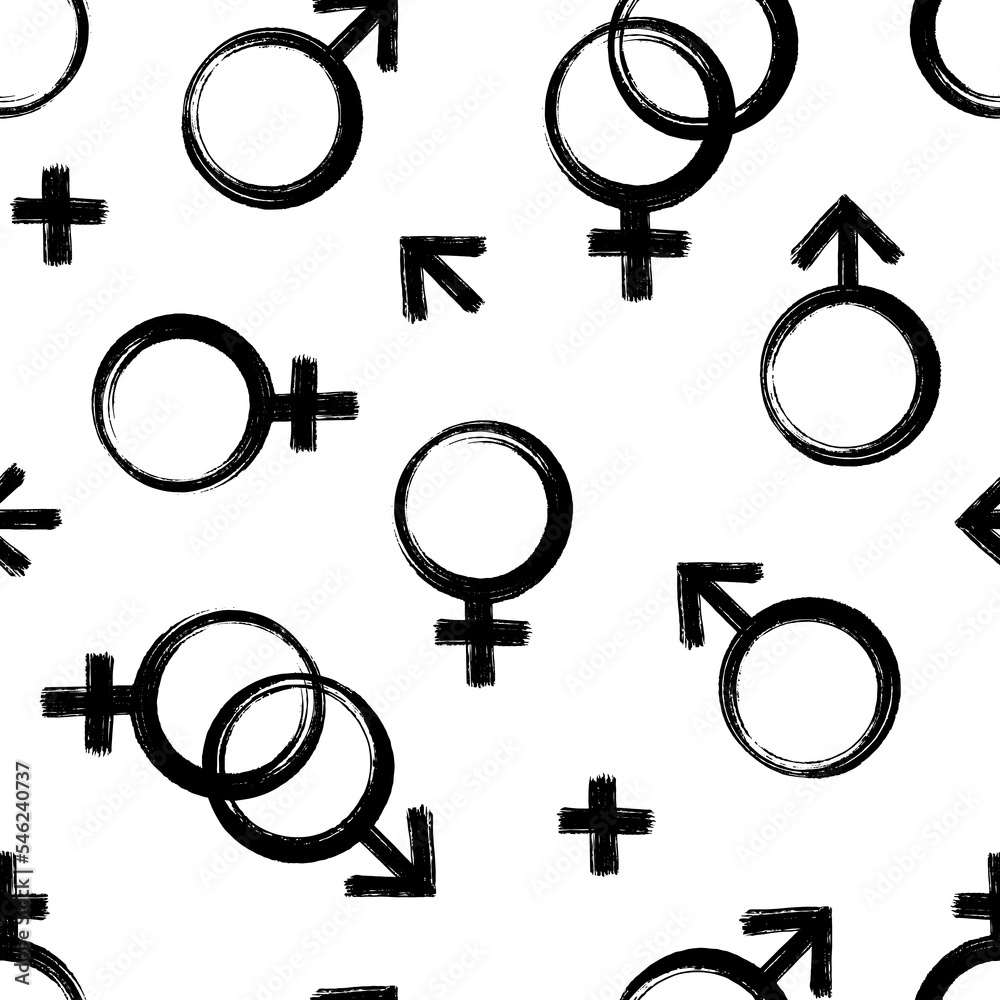 Seamless Pattern Female And Male Heterosexual Gender Symbols Black