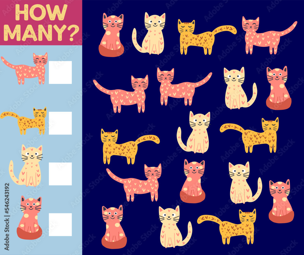 How many Cat, game for children. printable worksheet Stock Vector ...