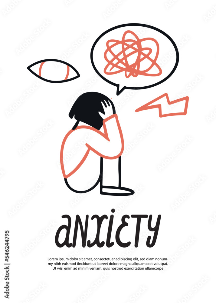 Anxiety. Vector poster or flyer on the theme of depression and sadness ...