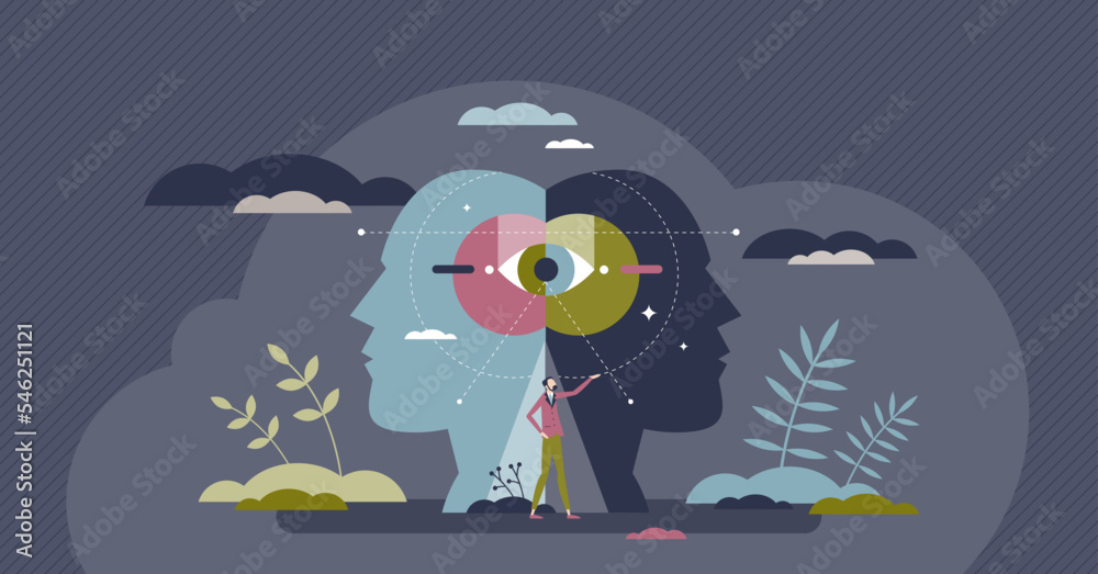 Personality psychology branch with individuals self analysis tiny person concept. Human ...