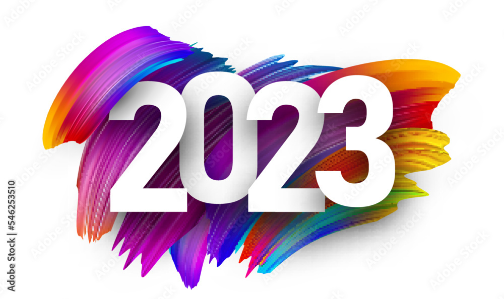 White paper 2023 sign on colorful gradient brush strokes background ...