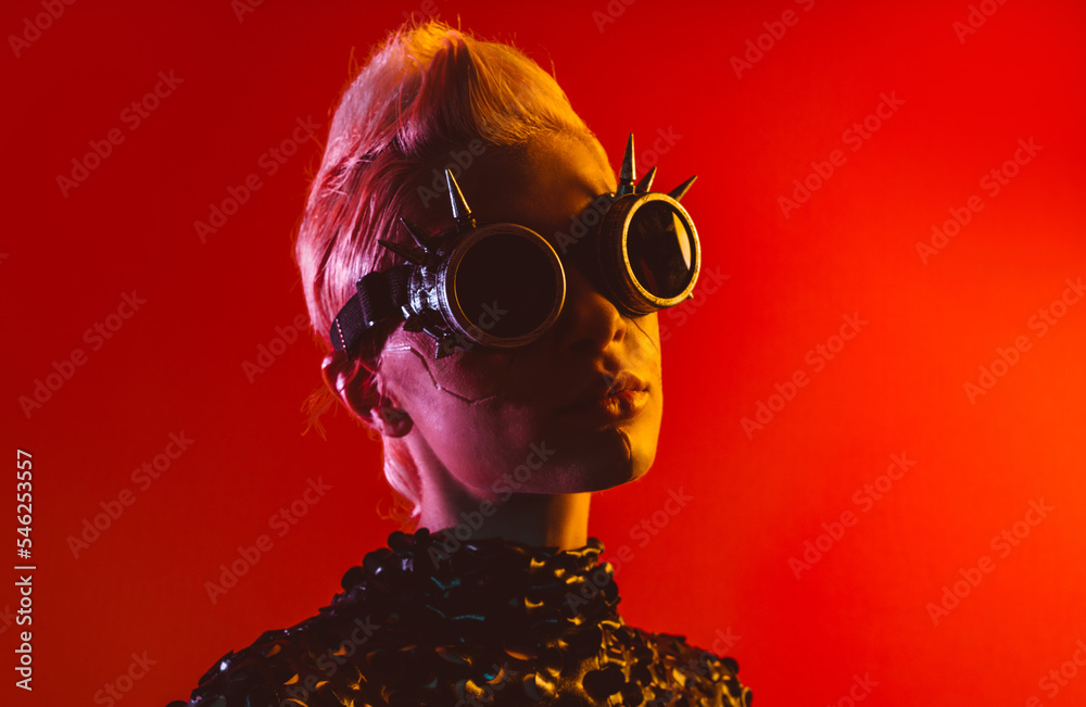 Representation of a bionic super human with advanced technology parts ...