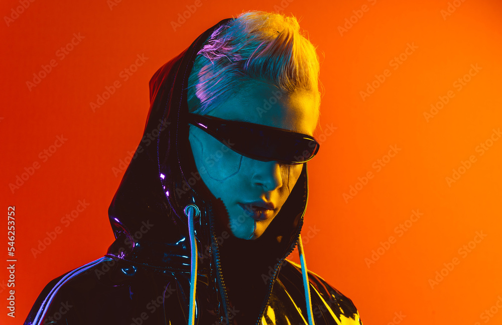 Representation of a bionic super human with advanced technology parts ...