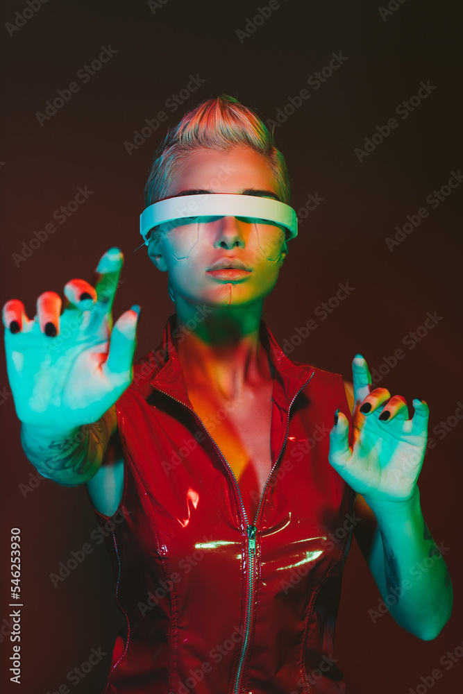 Representation of a bionic super human with advanced technology parts ...