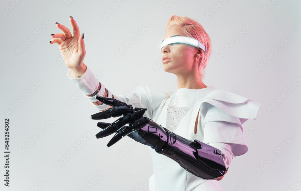 Representation of a bionic super human with advanced technology parts ...