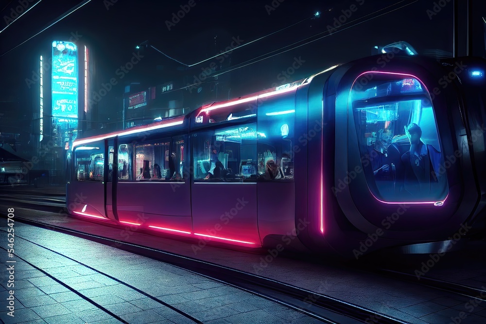 Urban mobility future - tram, metro, subway in futuristic city Stock ...