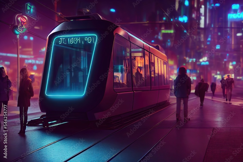 Urban mobility future - tram, metro, subway in futuristic city ...