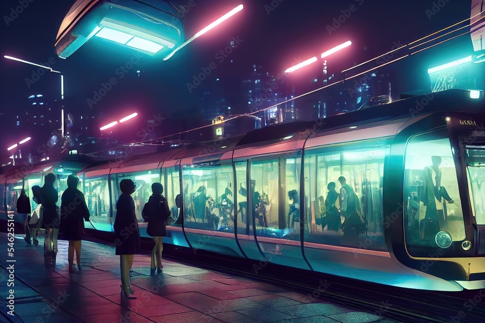 Urban mobility future - tram, metro, subway in futuristic city Stock ...