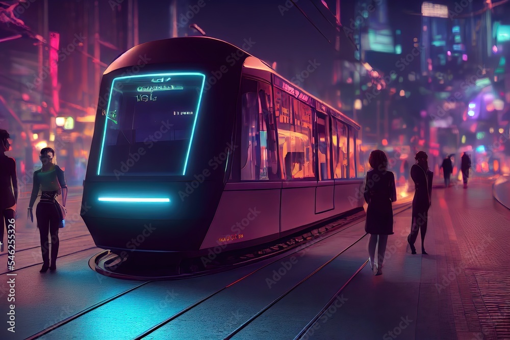 Urban mobility future - tram, metro, subway in futuristic city Stock ...