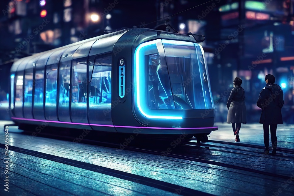 Urban mobility future - tram, metro, subway in futuristic city ...