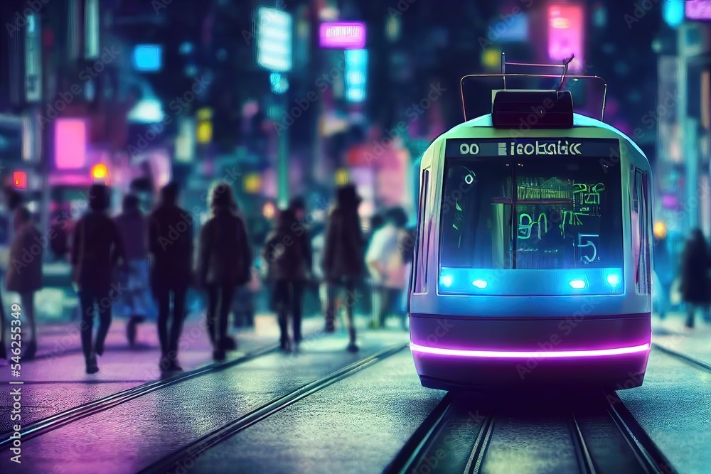 Urban mobility future - tram, metro, subway in futuristic city Stock ...