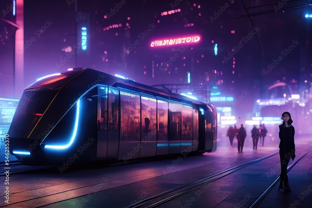 Urban mobility future - tram, metro, subway in futuristic city Stock ...