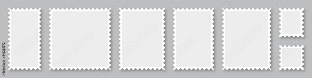 Blank postage stamps frames set. Mockup postage stamps with shadow ...