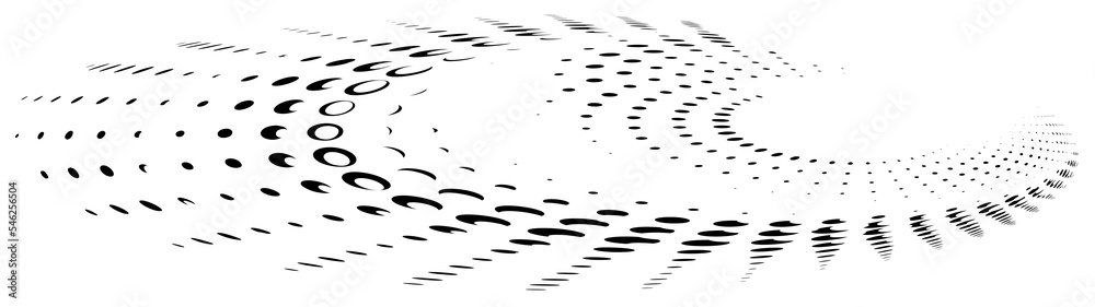 Bubbly, polka dot spiral swirl in perspective at an angle. Isolated on ...