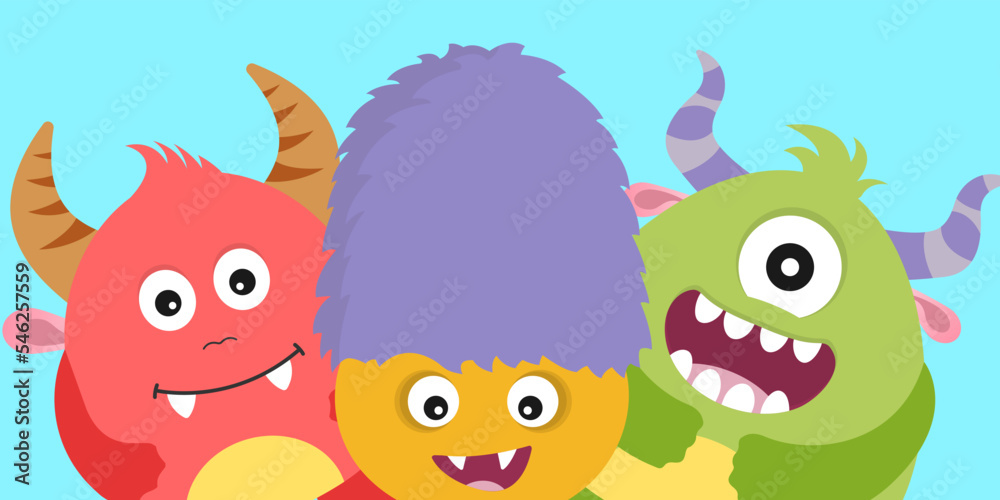 Cute monster background, banner or poster design. Cartoon character ...