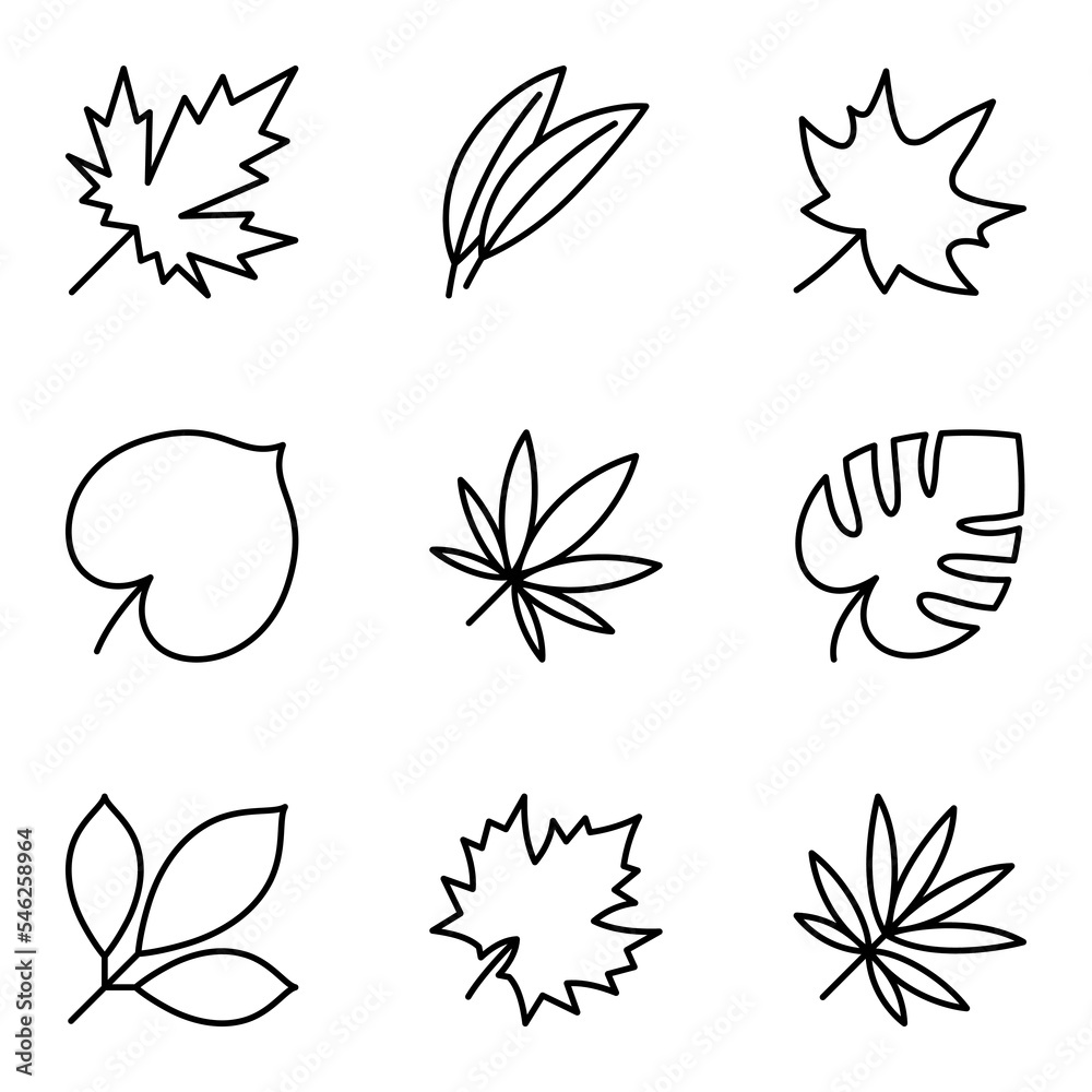 Simple line set of leaf icons. Isolated on white background. Stock ...