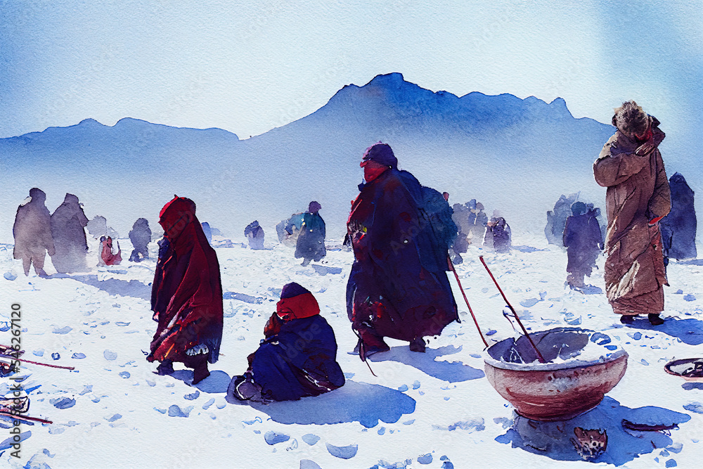 Digital watercolour concept art featuring indigenous people of Alaska ...
