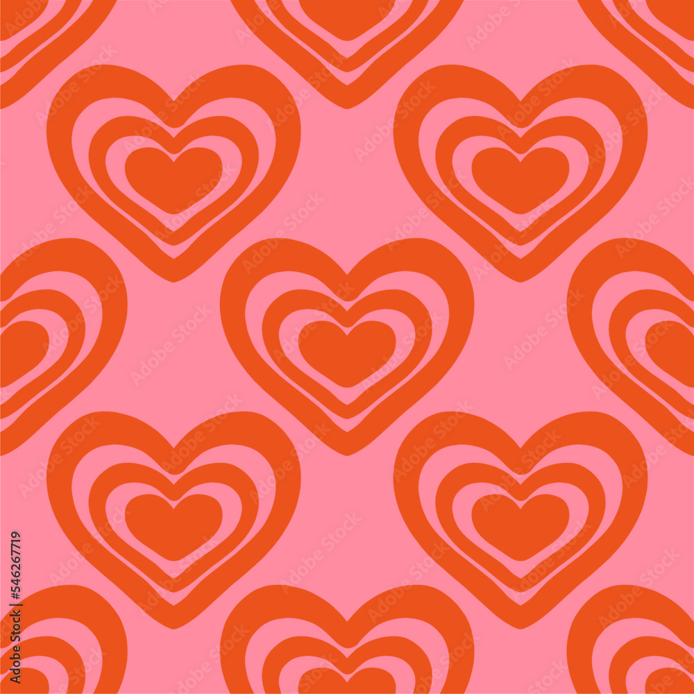 Tunnel of concentric hearts, seamless pattern, poster. Romantic cute ...