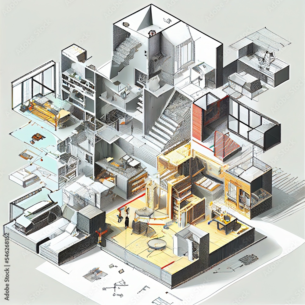 3d architecture exploded diagram illustration Stock Illustration ...