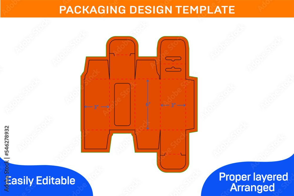 Hanging window 3x3x6 inch mobile charger box dieline packaging design ...