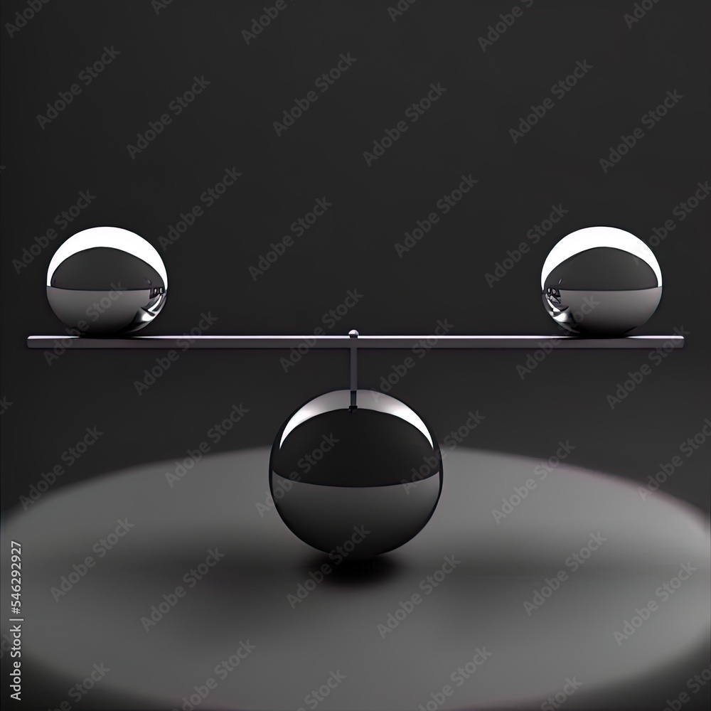 Simple seesaw scales weighing two abstract spheres. Balance, comparison ...