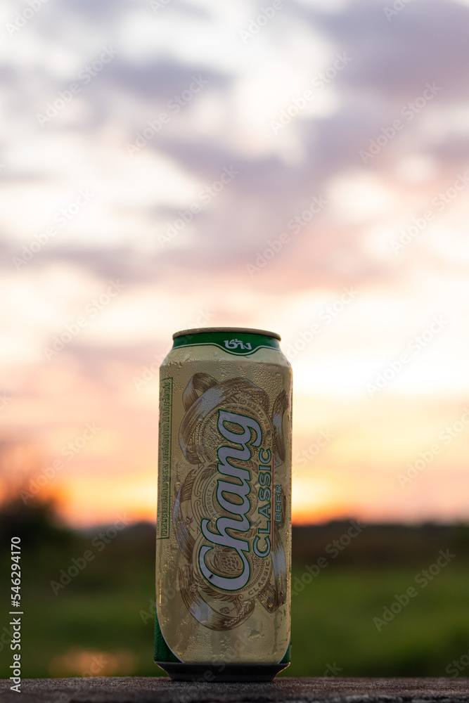 Chiang Mai Thai 13 September 2022 Cans of Chang beer were placed on ...