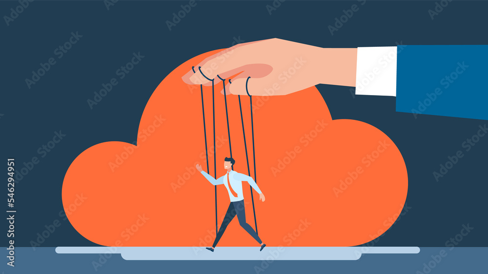 Man being controlled by a puppet master. Business manipulator concept ...
