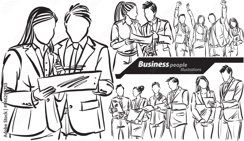 Vetor de business people career profession work doodle design drawing vector illustration do ...