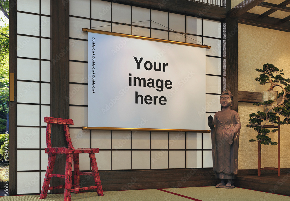 Japanese Indoor Temple Poster Mockup 08 Stock Template | Adobe Stock