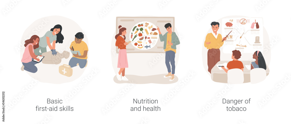Teaching healthy lifestyle isolated cartoon vector illustration set ...