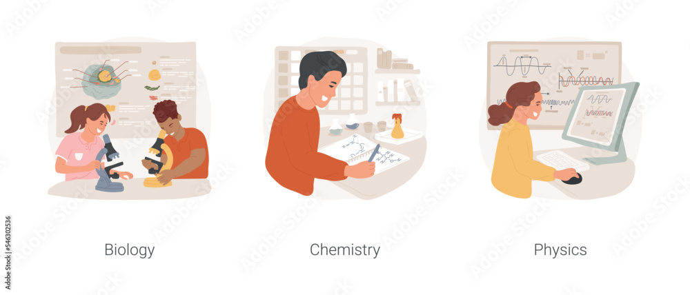 Science in high school isolated cartoon vector illustration set ...