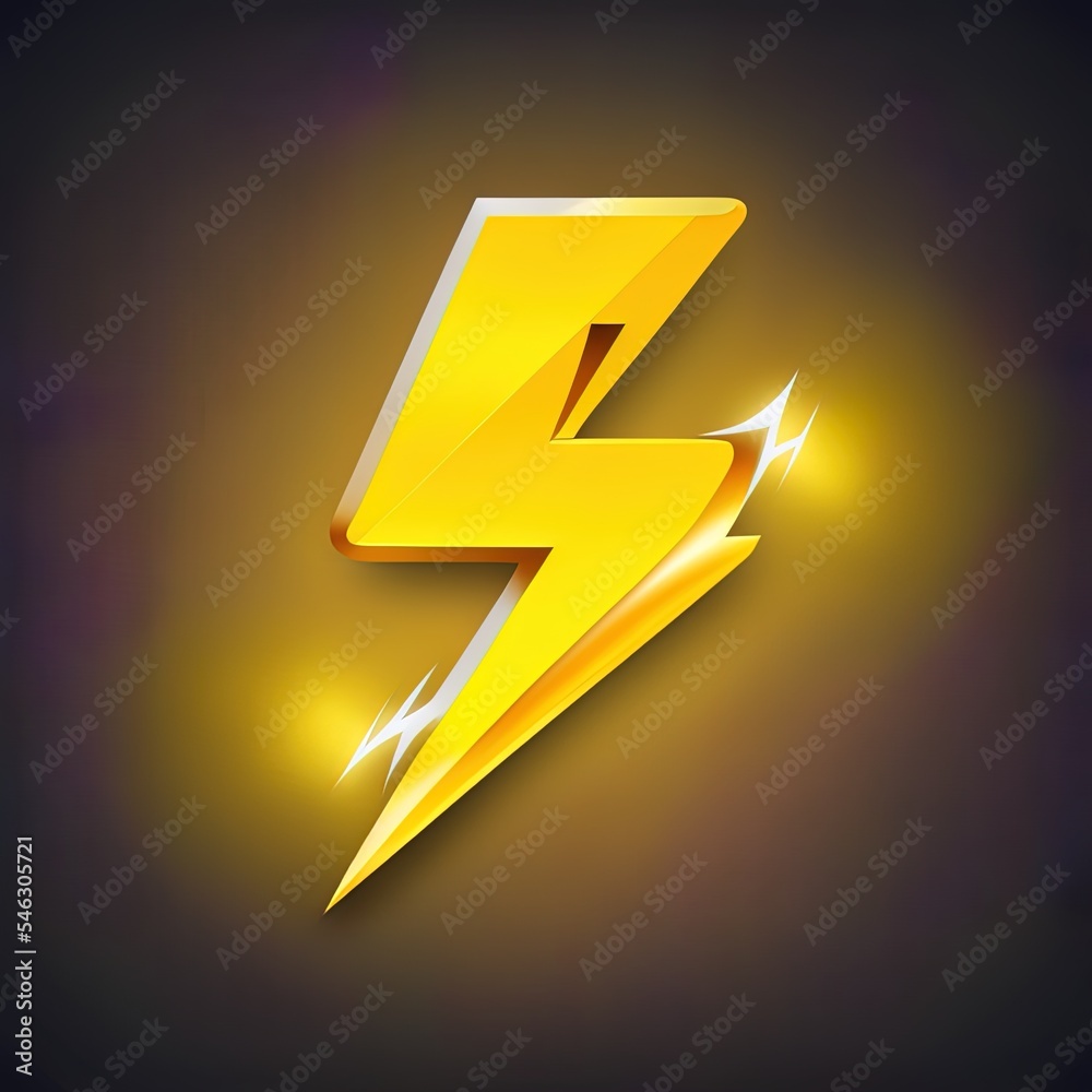 2r illustrated bolt lighting yellow 3d icon. Realistic thunder, symbol ...