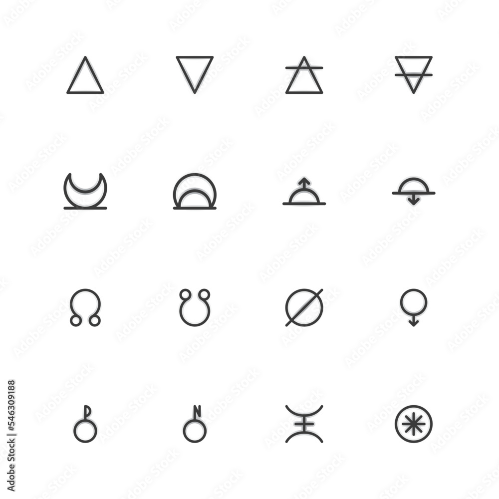 ASTROLOGY ELEMENTS zodiac horoscope thin line label linear design ...