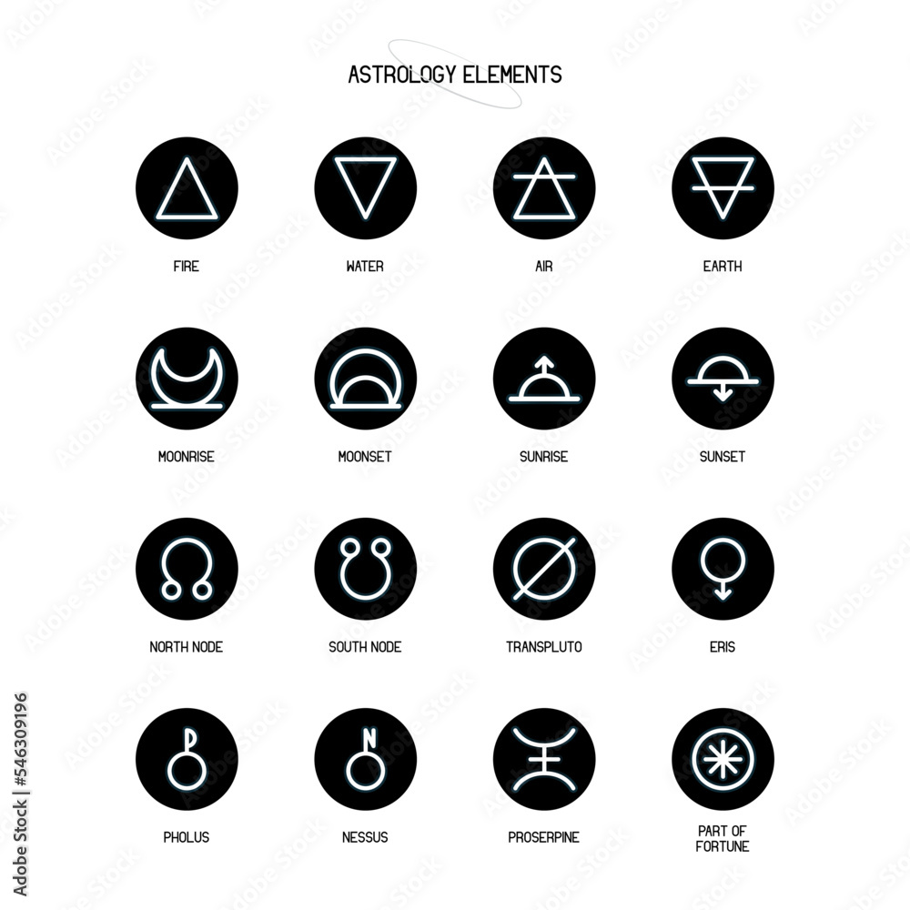 ASTROLOGY ELEMENTS zodiac horoscope thin line label linear design ...