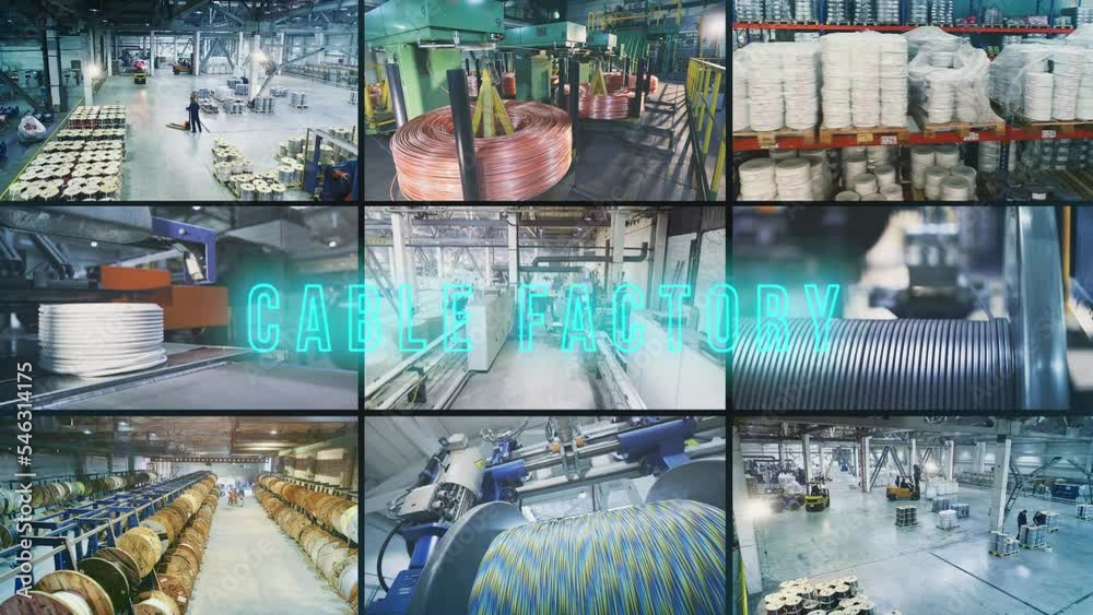 Multiscreen cable factory. Factory cables text on factory frame ...